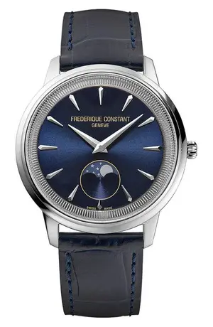 FREDERIQUE CONSTANT Classics Moneta Moon Phase Strap Watch - Silverone