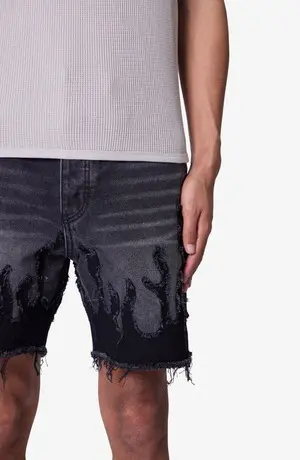 Mnml Flame Denim Shorts - Washed Black
