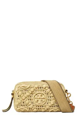 Tory Burch Mini Miller T Monogram Raffia Crossbody Bag