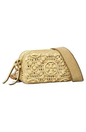 Tory Burch Mini Miller T Monogram Raffia Crossbody Bag