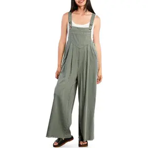 BILLY T Claire Wide Leg Overalls - Army Railroad Stripes