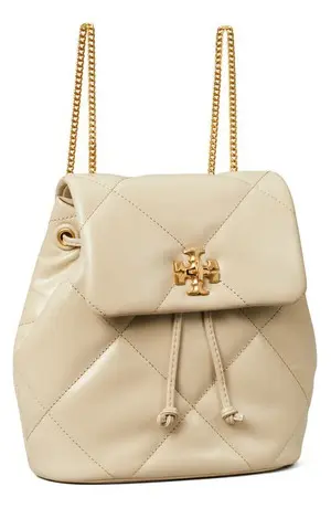 Tory Burch Small Kira Diamond Quilted Leather Backpack - Light Stone