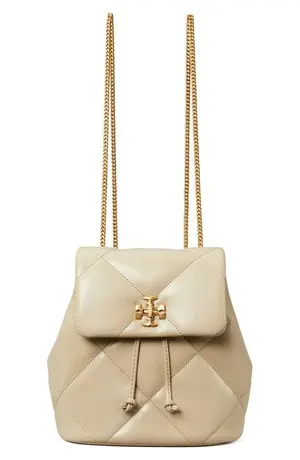 Tory Burch Small Kira Diamond Quilted Leather Backpack - Light Stone
