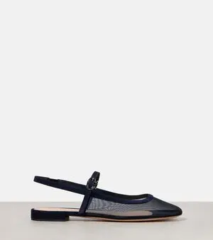 GIANVITO ROSSI Leather-trimmed Organza Ballet Flats - Blue