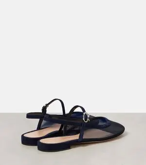 GIANVITO ROSSI Leather-trimmed Organza Ballet Flats - Blue