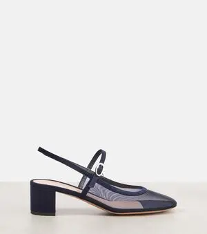 GIANVITO ROSSI Francoise 45 Suede-trimmed Slingback Pumps - Blue