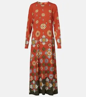 La DoubleJ Swing Printed Jersey Midi Dress - Orange