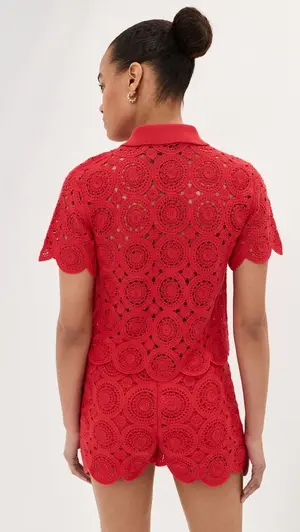 LE BOP Crochet Polo With Scalloped Edges - Flame