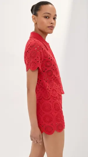 LE BOP Crochet Polo With Scalloped Edges - Flame