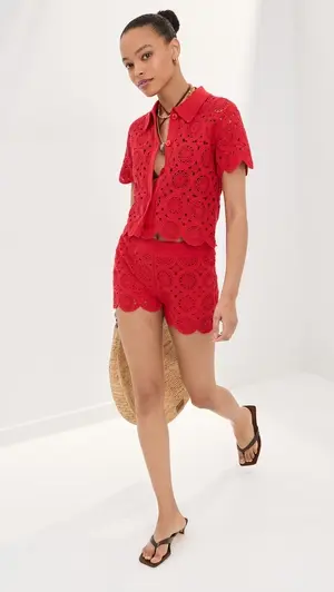 LE BOP Crochet Polo With Scalloped Edges - Flame