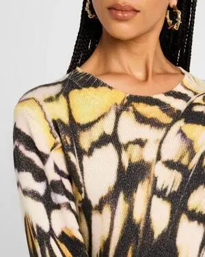 Oscar De La Renta Butterfly Print Wool Sweater - Black Multi