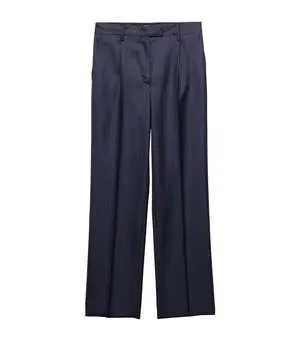 Prada Wool Pinstripe Straight Trousers - Blue