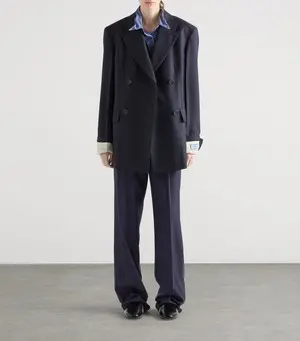 Prada Wool Pinstripe Straight Trousers - Blue