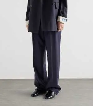 Prada Wool Pinstripe Straight Trousers - Blue