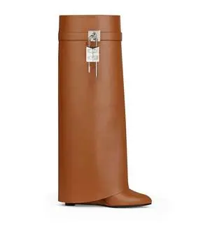 Givenchy Leather Shark Lock Knee-high Boots 90 - Brown