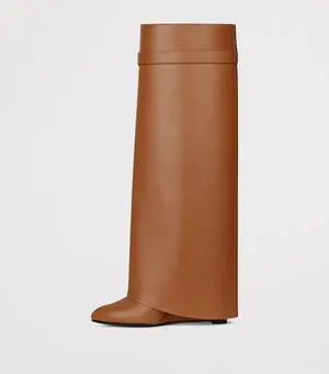 Givenchy Leather Shark Lock Knee-high Boots 90 - Brown