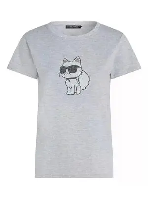 Karl Lagerfeld Ikon Choupette Rhinestone T-shirt - Grey