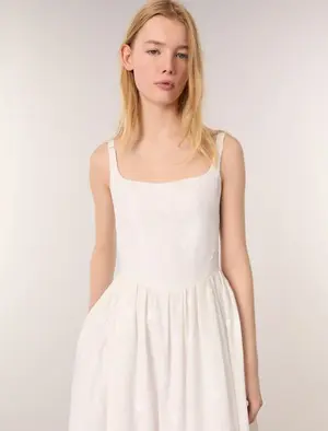 Maje Embroidered Cotton Poplin Midi Dress