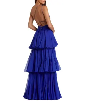 Mac Duggal One-shoulder Tiered Chiffon Gown