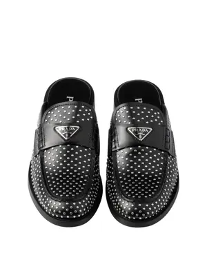 Prada Studded Brushed Leather Mules