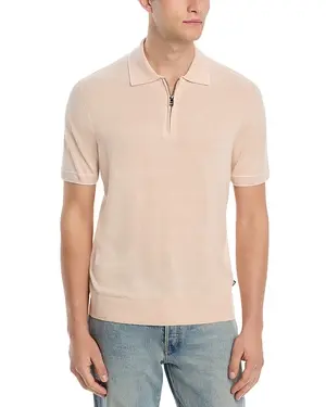 BOSS Linen Blend Knit Polo Sweater Open Orange