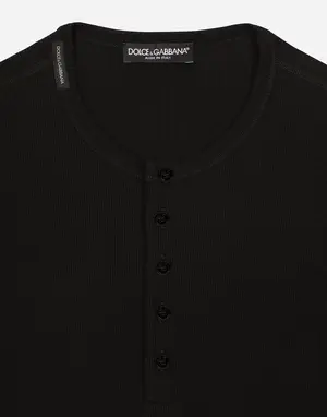 Dolce & Gabbana Fine-rib Cotton Granddad-neck T-shirt - Black