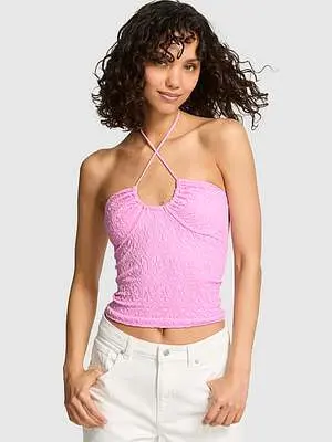 Pink Halter Neck Camis Tanks For Women