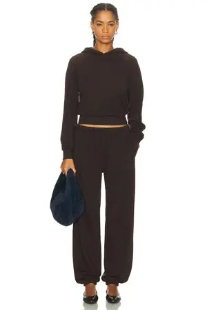Eterne Shrunken Lightweight French Terry Hoodie Sweatshirt - Espresso