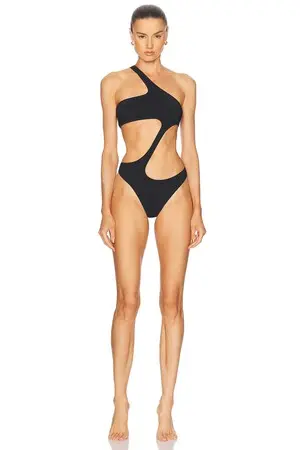 Kiki De Montparnasse La Sirene One Shoulder Asymmetrical One Piece Swimsuit - Black