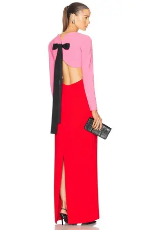 Carolina Herrera Long Sleeve Column Gown In Colorblock
