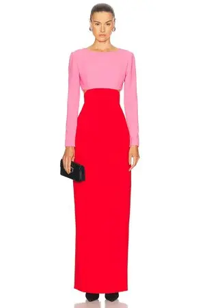 Carolina Herrera Long Sleeve Column Gown In Colorblock