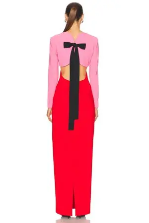 Carolina Herrera Long Sleeve Column Gown In Colorblock