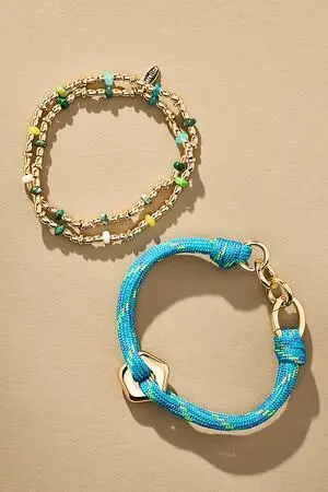 Anthropologie Mixed Bead Bracelet Set - Blue