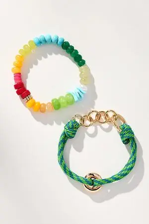 Anthropologie Set Of Two Bracelets Green