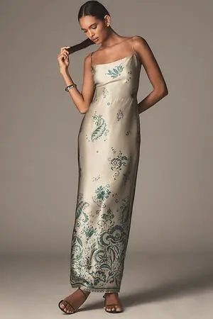 REFORMATION Frankie Silk Maxi Dress - Green Pattern