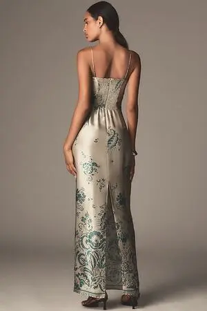 REFORMATION Frankie Silk Maxi Dress - Green Pattern
