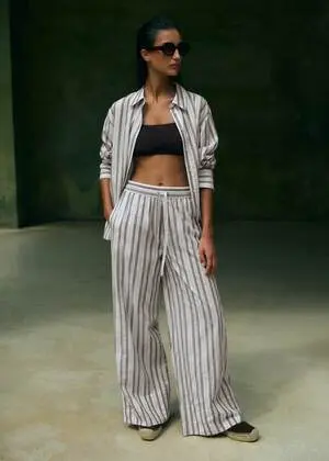 ME+EM Striped Drawstring Beach Pant - Chocolate Brown/soft White