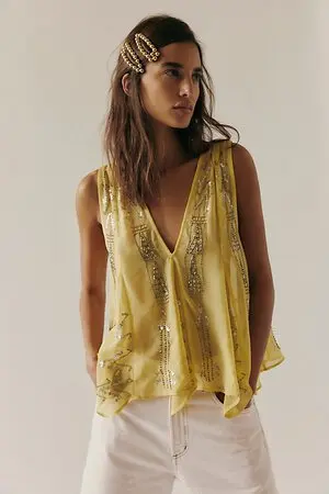 Free People Embellished Tank Top - Sunny Shine
