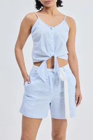 REISTOR Regular Fit Striped Seersucker Shorts With Belt
