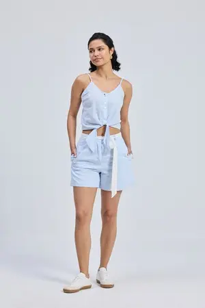 REISTOR Regular Fit Striped Seersucker Shorts With Belt