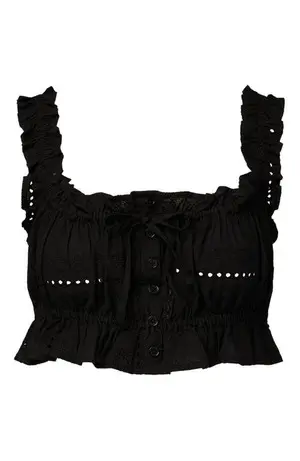 WeWoreWhat Eyelet Ruffle Crop Top - Black