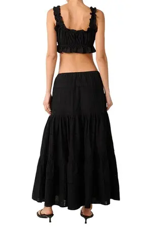 WeWoreWhat Eyelet Ruffle Crop Top - Black