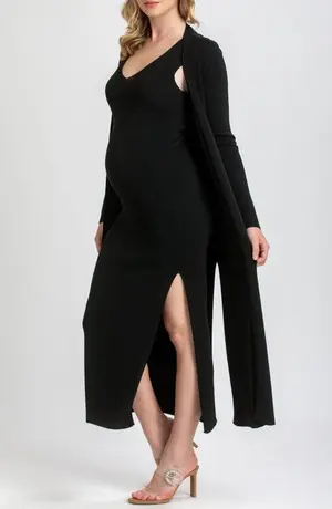 PIETRO BRUNELLI Longline Side Slit Maternity Cardigan - Black