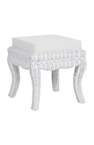JONATHAN Y Rowan 19.7" Bohemian Designer Woven Rattan/wood Ottoman Vanity Stool - White Distressed