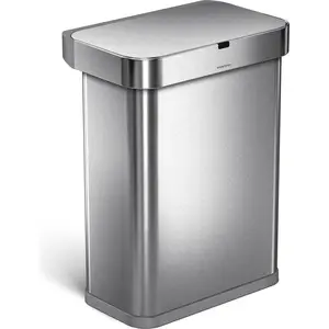 SIMPLEHUMAN 58l Rectangular Sensor Can With Voice And Motion Control - Brushed