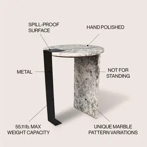 JONATHAN Y Lyra Modern Round Asymmetrical Marble Accent Table
