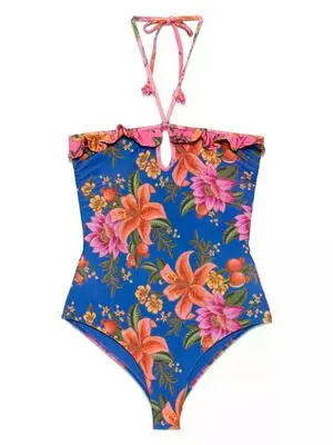 Farm Rio Floral Print One-piece - Blue