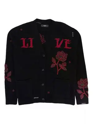 Amiri Rose-appliqué Cardigan - Black