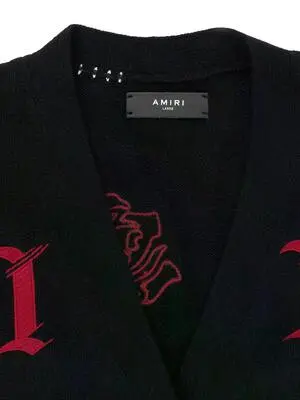 Amiri Rose-appliqué Cardigan - Black
