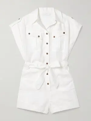 Zimmermann Rhiannon Belted Linen Playsuit - White